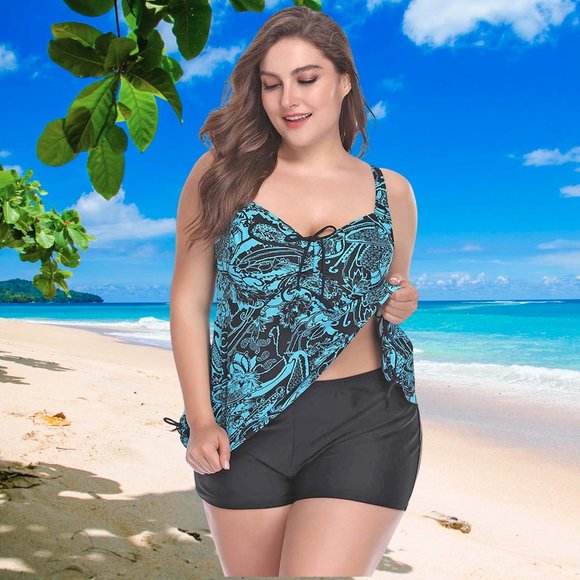 New Item | Swim | Plus Tankini Set Womens Size 6 18 24 Teal Paisley And ...